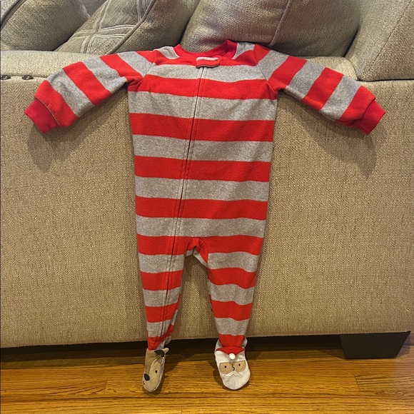 Carter's | One Pieces | Carters Santa Red And Gray Striped Footed One ...